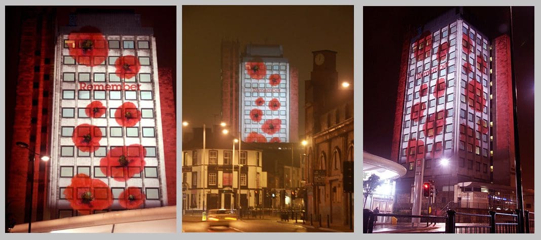 Large Scale Building Projection for Remembrance Week - EMF Technology