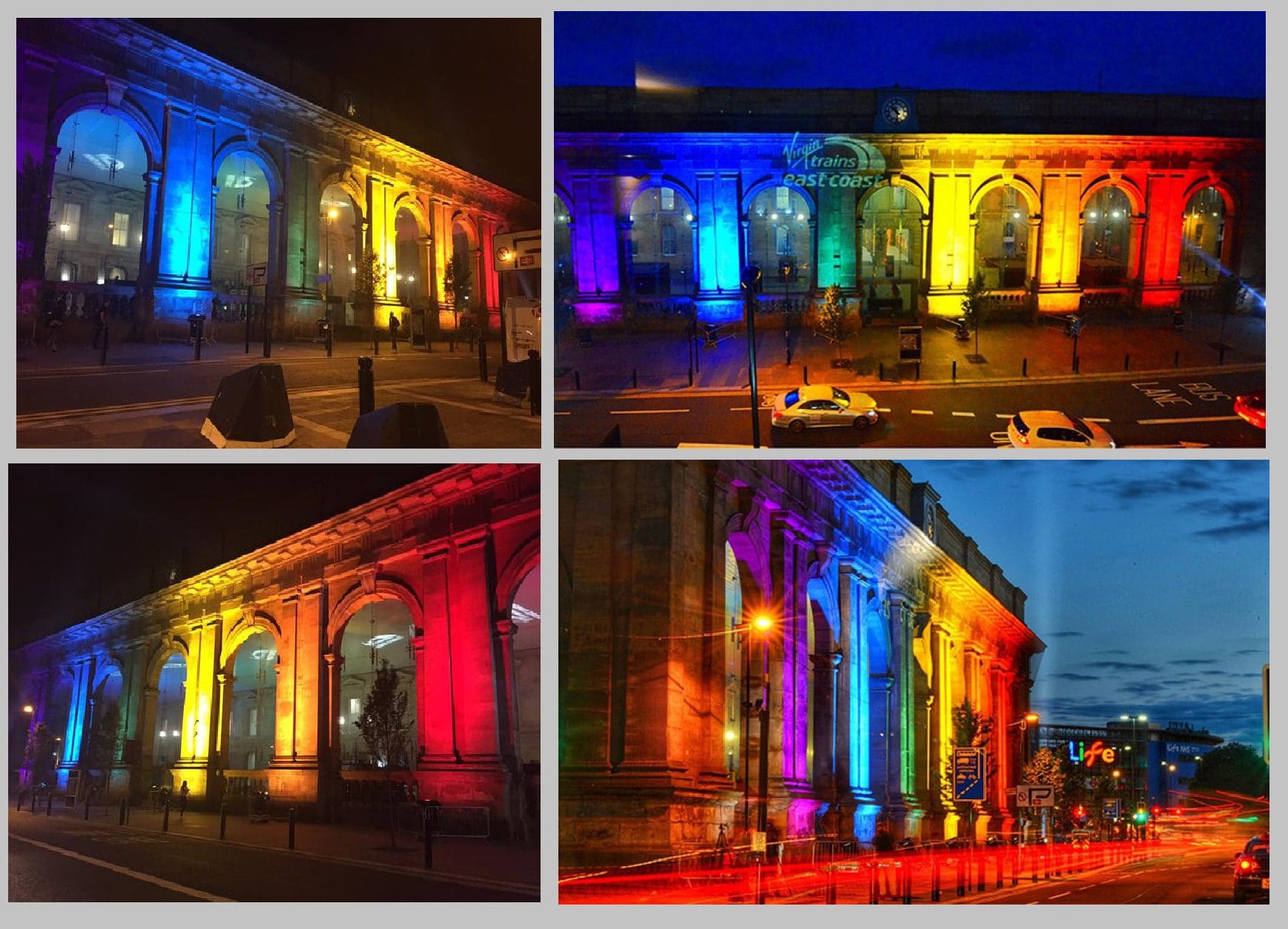 Newcastle Station lit up for Newcastle Pride - EMF Technology