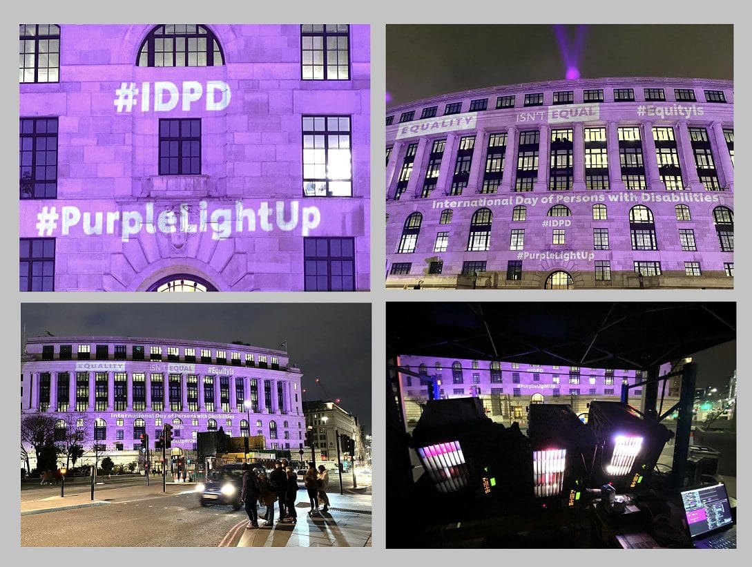 Purple Light up projections for IDPD - EMF Technology