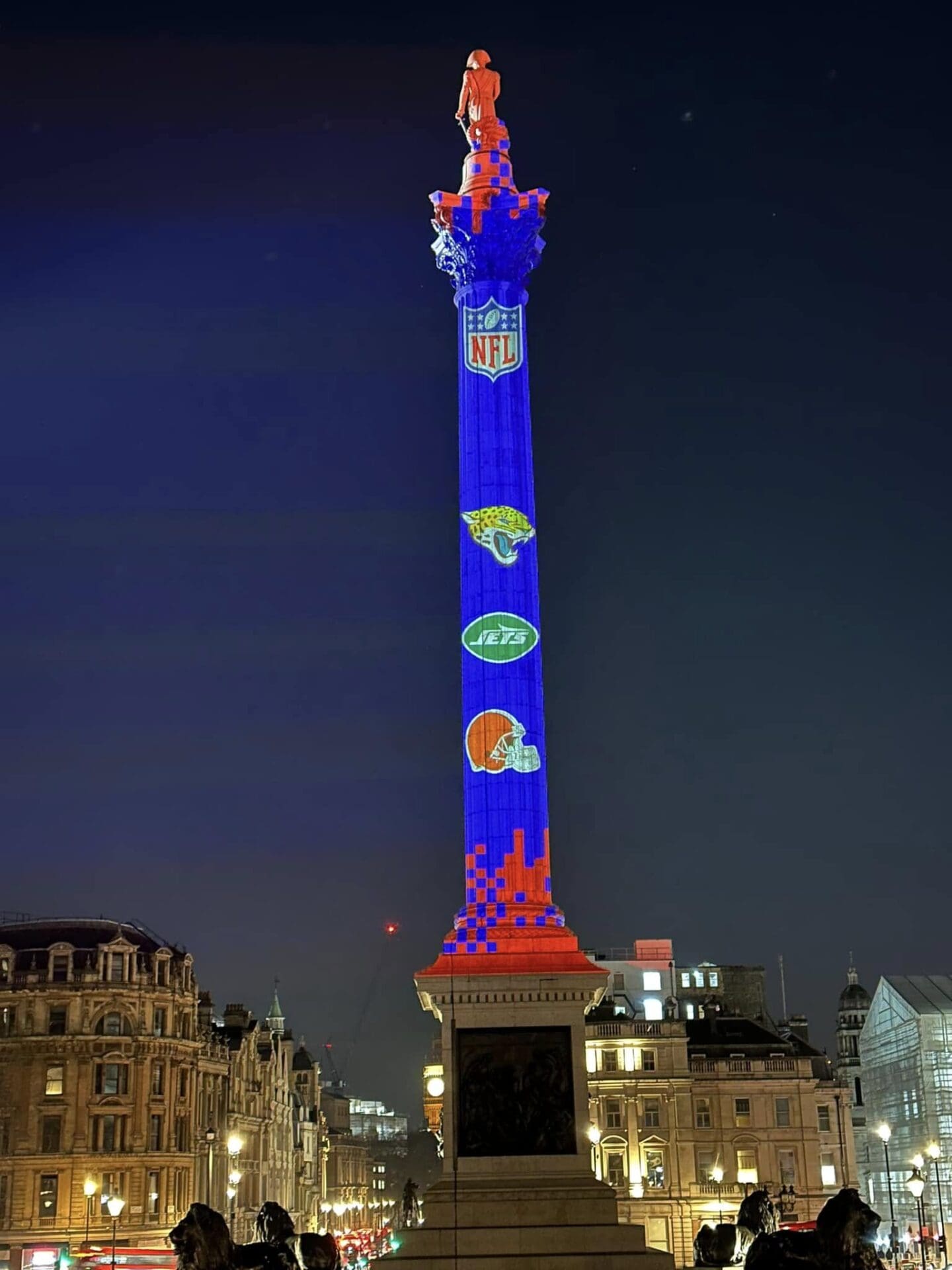 NFL Projections onto Nelsons Column, London - EMF Technology
