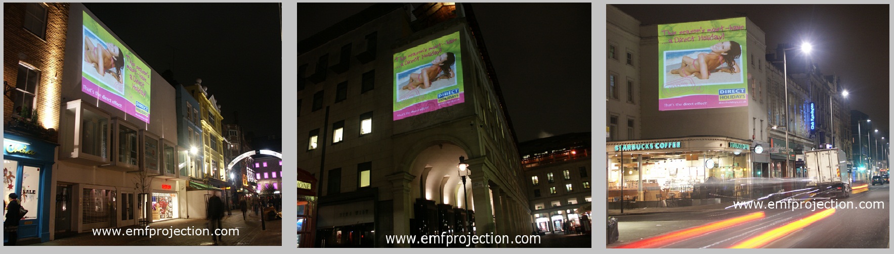 Advertising Building Projection campaign -Direct Holidays | EMF Technology